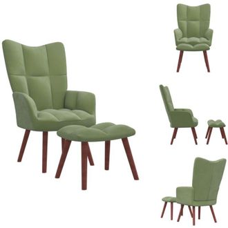 vidaXL Relaxsessel mit Hocker Hellgr&uuml;n Samt - Sessel - Samt Sessel - Wohnraum Dekoration - Bequemlicher Sessel - Lounge Sessel