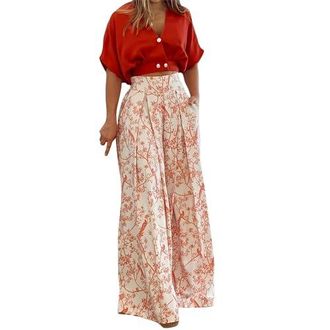 Generic Surv&ecirc;tement pour femme deux tenues &agrave; manches longues, col rond, haut et pantalon long, ensemble de d&eacute;tente pour femme, grande taille, Rouge, XXXL