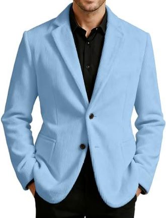 Generic Veste d&eacute;contract&eacute;e 2026 en velours c&ocirc;tel&eacute; de couleur unie pour affaires, vacances et &eacute;v&eacute;nements formels avec revers crant&eacute; classique, bleu ciel, XXL