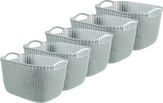 Curver Aufbewahrungskörbe, Strick-Effekt, rechteckig, für Küche, Wohnzimmer, Badezimmer, Schlafzimmer, groß, 19 l, Nebelblau, 5 Stück