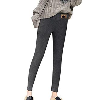 Generic Legging thermique d&eacute;contract&eacute; pour femme - Taille haute - &Eacute;lastique - Pour lhiver - Couleur unie - Printemps - 2026, gris fonc&eacute;, M