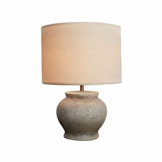 Loberon Tischlampe Havlund - Gro&szlig;er Schirm, kleiner Fu&szlig; - Nat&uuml;rliches Design - Tischleuchte - Wohnaccessoire - Keramik - Leinen, beige/creme