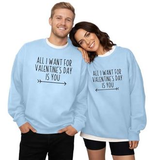 Generic Sweat-shirt &agrave; capuche imprim&eacute; &agrave; col rond pour la Saint-Valentin 2026 pour homme et femme (homme), bleu clair, XXL