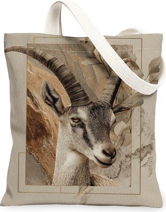 Generic Sacs fourre-tout vintage en toile motif ch&egrave;vre rustique, l&eacute;ger, lavable et r&eacute;utilisable pour lext&eacute;rieur, les voyages, la plage Pi, beige, 13x15 Inch