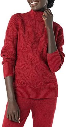 Amazon Essentials Pull torsadé Doux au Toucher à col Entonnoir pour Femme, Rouge foncé, Taille M