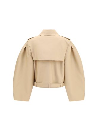 Ganni Womens Double-Breasted Belted Jacket Warm Sand Cotton