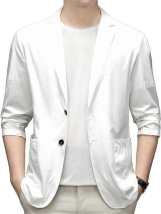 Generic Kyayu Veste d&eacute;t&eacute; en soie glac&eacute;e pour homme - Blazer daffaires &agrave; revers - Manteaux de sport d&eacute;t&eacute; pour homme, blanc, 4XL