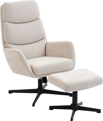 HOMCOM Relaxsessel mit Hocker, Sessel mit hoher R&uuml;ckenlehne, Loungesessel mit Wippfunktion Leinenoptik Metallsockel, Polstersessel f&uuml;r Wohnzimmer, Schlafzimm