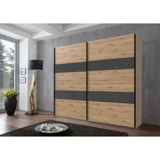 Wimex home24 Schwebetürenschrank Altona II 225 x 208cm Braun/Grau/Eiche Dekor/Hochglanz Graphit