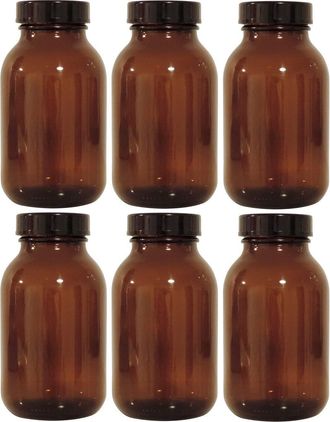 Viva Haushaltswaren braunes Apothekerglas Set 6x 500ml inkl. Schraubverschluss & Etiketten made in Germany, Silber