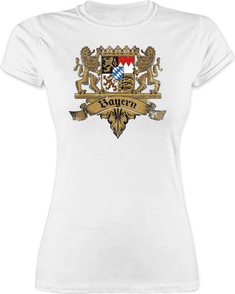 Shirtracer Shirt Damen - Kompatibel mit Oktoberfest - Bayern Wappen Bayernland Freistaat Bayern - S - Wei&szlig; - t-Shirt Bayern, trachtenshirt bayrische bayerische T