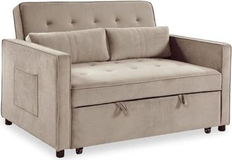 Paris Prix Canap&eacute; Convertible 2 Places Velours L&eacute;a 133cm Beige