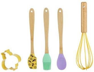 KASANOVA 1 4er-Set Gebäckzubehör mit Bienen-Ausstechern, Bambus Silikon 18/0 Edelstahl, multi-color
