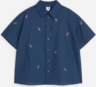 Arket Besticktes Hemd Aus Leinenmischung -Blau