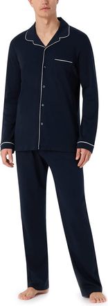Schiesser Herren Schlafanzug Lang Mit Knöpfen Wärmere Baumwolle - Fein Interlock Pyjamaset, Dunkelblau_179296, 60 Große Größen EU