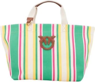 Pinko Pinko, Femme, Sacs, Multicolore, Taille: ONE Size Medium Striped Canvas Shopper