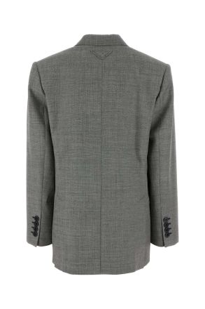 Prada Womens Virgin Wool Blazer Gray Blazers