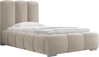 Mirjan24 Polsterbett Widoni mit Bettkasten, Bettgestell mit Lattenrost, Metallfüße - Chrom, Bett mit Polsterkopfteil und Vertikale Streifen Nähdesign (Paros 02