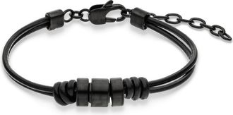 s.Oliver Herren Bracelet - Armband aus Echtleder - IP Schwarz - Ankerkette verstellbar bis 22 cm - wasserfest & hautfreundlich