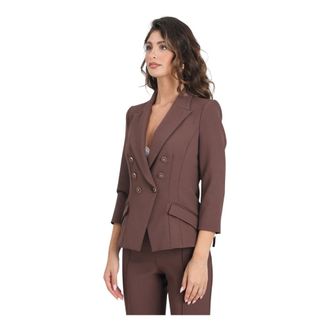 Elisabetta Franchi Femme, Vestes, Brun, Taille: 46 FR Veste en cr&ecirc;pe double couche