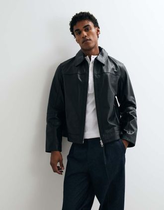 Jack & Jones veste en cuir &agrave; double zip noire