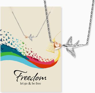 Engelsrufer Grußkarte Freedom mit Halskette Edelstahl Bicolor - Freiheit verschenken - Symbolisches Geschenk mit Kette & Karte