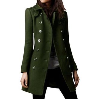 Generic Caban crois&eacute; pour femme, mi-long, veste dhiver &agrave; revers crant&eacute;, style classique et &eacute;l&eacute;gant, vert arm&eacute;e, taille 3XL