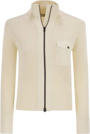 Herno Femme, Pulls, Blanc, Taille: 42 FR Pull Enti&egrave;rement Zipp&eacute; en Tricot C&ocirc;tel&eacute; &agrave; Col Montant
