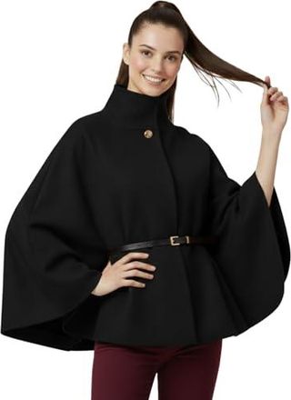 Janisramone Poncho italien avec ceinture pour femme, manteau dhiver &eacute;l&eacute;gant ouvert sur le devant, veste &eacute;l&eacute;gante &agrave; col polo haut pour femmes, cardigan chaud surdi