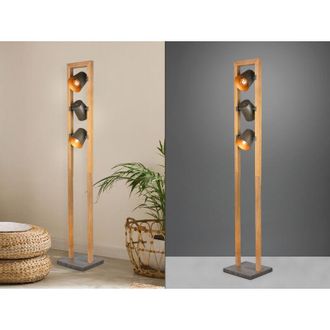 Trio Stehleuchte bell 3-flammig Silber antik mit Holz im Industrial Style, H&ouml;he:150cm