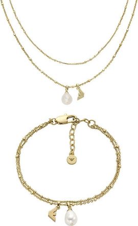 Emporio Armani Damen Goldfarbener Messing Halskette und Armband, Set