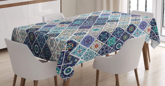 Abakuhaus traditionell Tischdecke, Portugiesisch Retro Tile, Pflegeleicht mit Modernster Druck Technologie Waschbar und Personalisiert, 140 x 170 cm, Türkis Bla