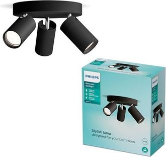 Philips Idris LED 3er Spotleuchte auf runder Platte, GU10 Lampe nicht enthalten, Schwarz, IP44, Wasserfest