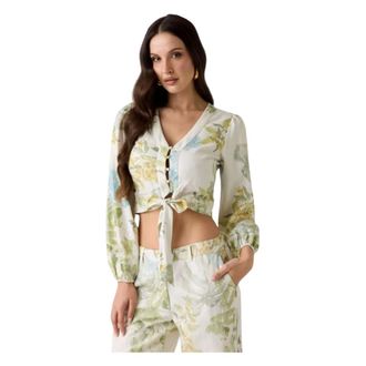 Guess Femme, Blouses et Chemises, Beige, Taille: 38 FR Shirley Linen Top