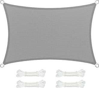 Songmics Sonnensegel 2 x 3 m, Sonnenschutz aus HDPE-Gewebe, luftdurchlässig, wasserdurchlässig, für Terrasse, Garten, Balkon, Camping, rechteckig, konkav, 2 m 