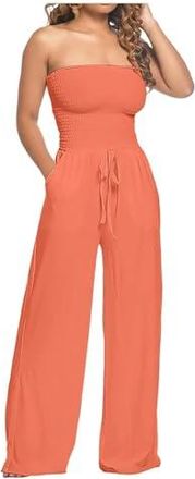 Generic Associating Combinaison dété décontractée sans bretelles avec ceinture et jambes larges sans manches avec poches, Orange, XXL