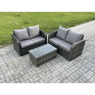 Fimous 4-Sitzer Lounge Sofa Set Rattan Gartenm&ouml;bel Set mit rechteckigem Couchtisch Dunkelgrau Gemischt - Fimous