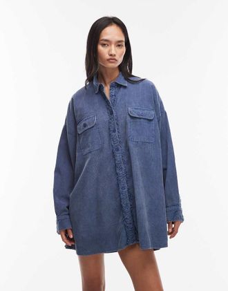 Asos Oversize-Hemd in verwaschenem Jeansblau mit Taschen-Keine Farbe