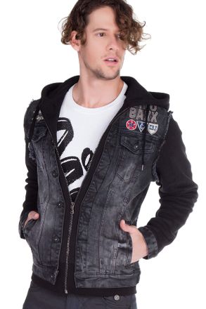 Cipo & Baxx Herren Hybrid-Denimjacke CJ-185 Schwarz - Klassische Denim, Sport Verschiedene Jackenmodelle - Sweat-Kapuze und Sweat&auml;rmeln - mit Modernen Komfort-Det