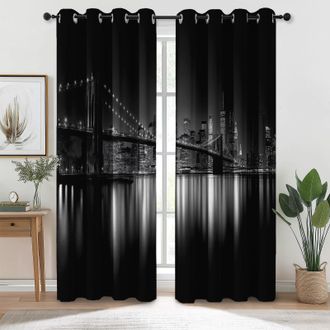 Generic &Ouml;senvorhang Verdunkelung f&uuml;r Schlafzimmer Modern Skyline Von New York Geb&auml;ude Schwarz, Thermo Blickdicht Gardine mit K&auml;lteschutz, H 200 x B 70 cm (2er