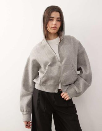 Weekday Sweat &agrave; capuche zipp&eacute; coupe carr&eacute;e oversize - Gris chin&eacute;