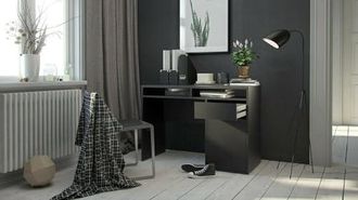 Dmora Schreibtisch Cherie, Mehrzweckschreibtisch, B&uuml;rotisch f&uuml;r PC, Eckschreibtisch, 110x48 h77 cm, Schwarz