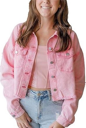 Generic Veste en jean noire pour femme - Courte et élégante - Veste en jean stretch à manches longues - Veste de moto - Avec poche - Veste en jean denim - Man