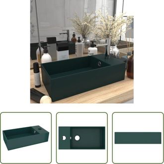 vidaXL vidaXL &Uuml;berlauf Waschbecken - Badezimmer-Waschbecken mit &Uuml;berlauf Keramik Dunkelgr&uuml;n