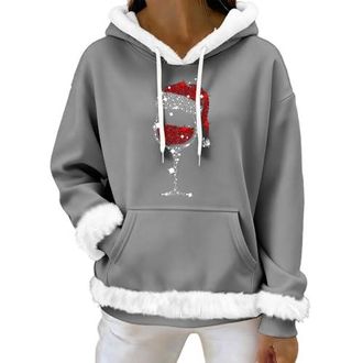 Generic Pull de No&euml;l 2025 pour femme - Grande taille - Haut &agrave; manches longues - Doux et ample - Confortable - Chaud - Cordon de serrage - Sweat &agrave; capuche de N