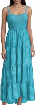 Generic Robe d&eacute;t&eacute; pour femme - Robe longue &agrave; rayures et bretelles spaghetti - Col carr&eacute; - Volants - Ligne A - Robe d&eacute;t&eacute; boh&egrave;me - Robe ample pour la plage, les