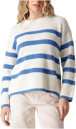 Selected Gestreifter Strickpullover mit O-Ausschnitt - - Knitwear - Damen - Wei&szlig; - S