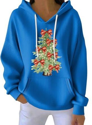 Generic Sweat à capuche de Noël à manches longues pour femme, surdimensionné, tendance, à manches longues, décontracté pour entraînement, fête, cadeaux de Noë