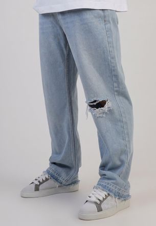 Siksilk Herren Gewaschene Hellblaue Destroyed Loose Fit Jeans 38