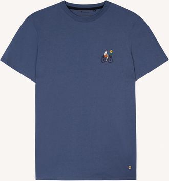 Faguo T-shirt bleu foncé vélo brodé coton - ARCY